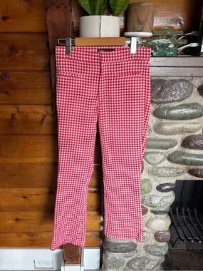 Zara | Pants & Jumpsuits | Zara Red White Gingham Seersucker Kick Flare ...